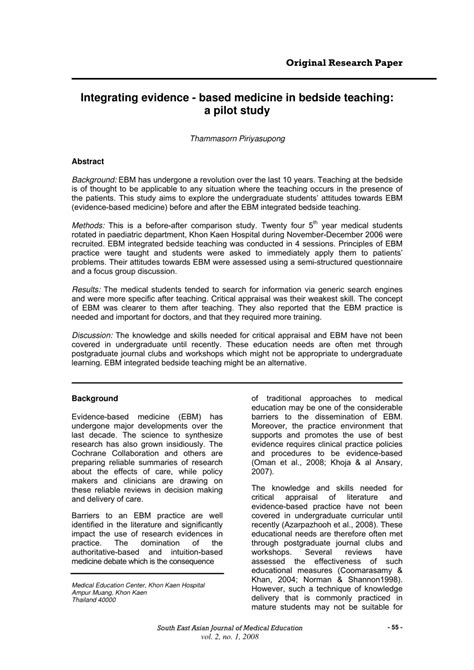 Pdf Integrating Evidence Based Medicine In Bedside Teaching A Pilot