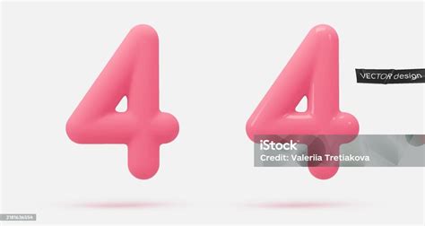 분홍색 아이콘 3d 렌더링 번호 4 4 기호 사실적인 디자인 요소 엽서 아이콘 포스터 배너 웹 디자인 예술에 대 한 흰색 배경에 고립 된 벡터 일러스트 레이 션 4에 대한