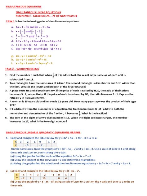Simultaneous Linear And Quadratic Equations Graphs Pdf Mathematical Concepts Mathematical