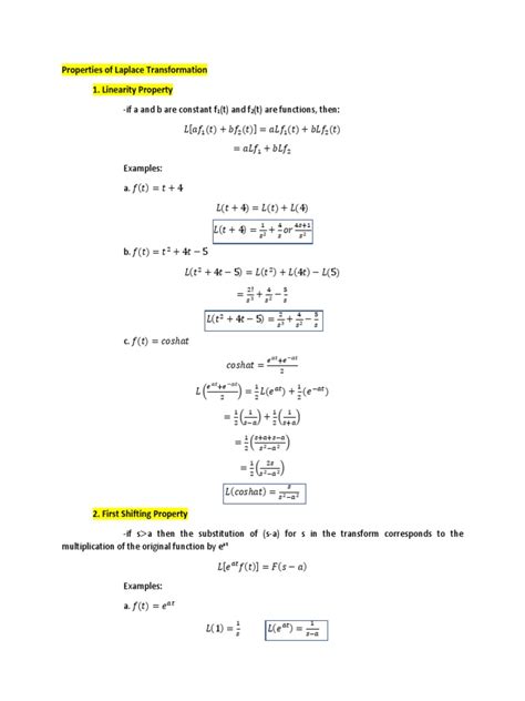 Properties And Examples Of The Laplace Transform Pdf Mathematical