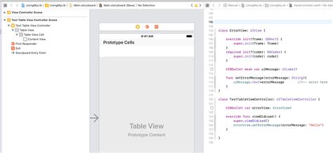 ios embedding uicontainerview into table view and trying to access