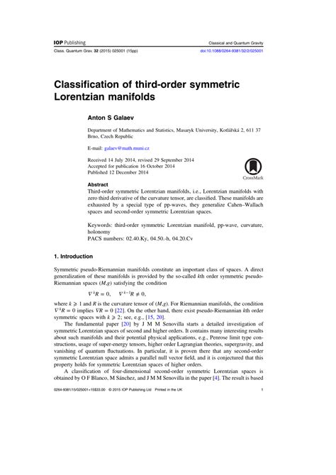 Classification Of Third Order Symmetric Lorentzian Manifolds Request Pdf