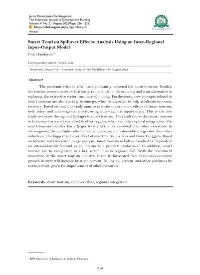 Smart Tourism Spillover Effects Analysis Using An Inter Regional Input