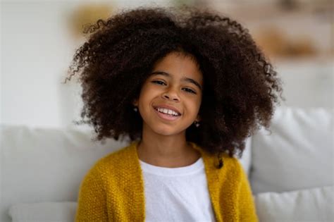 Premium Photo Closeup Portrait Of Cheerful Little Black Girl Smiling