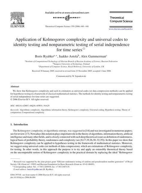 Pdf Application Of Kolmogorov Complexity And Universal Codes To Identity Testing And