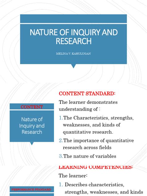 Nature Of Inquiry And Research Melina V Kahulugan Pdf Inquiry Quantitative Research