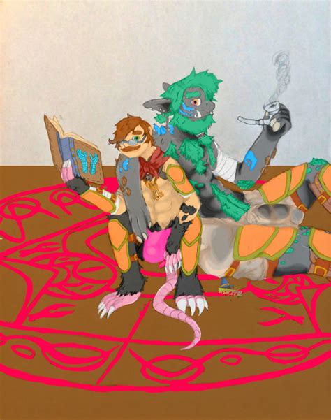 Rule 34 Armor Bandage Bandaged Arm Bandana Belly Tuft Black Body Black Fur Book Bracers Brown