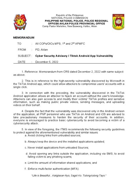 Cyber Security Advisory I Tiktok Android App Vulnerability Download