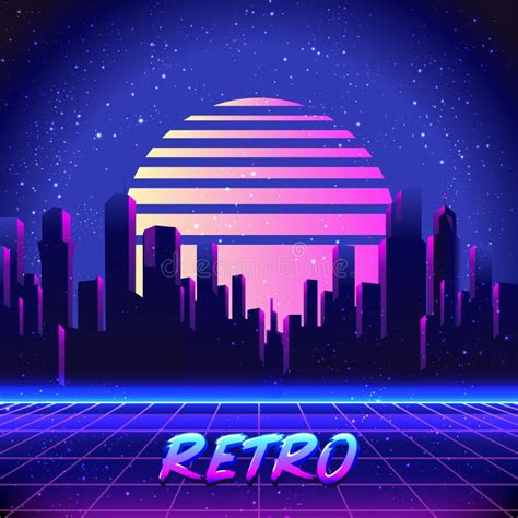 Vector Futuristic Synth Wave Illustration 80s Retro Poster Background