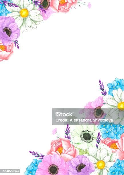 손으로 그린 수채화 꽃다발 엽서 프레임 테두리 흰색 배경에 고립되어 있습니다 엽서 스크랩북 및 기타 인쇄물에 사용할 수 있습니다