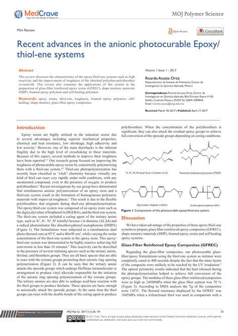 Pdf Recent Advances In The Anionic Photocurable Epoxythiol Ene Systems