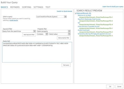 How To Build Query Using Content Search Web Part Cswp Combining Two Sub Sites List Items
