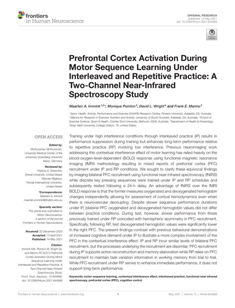 Pdf Prefrontal Cortex Activation During Motor Sequence Learning Under
