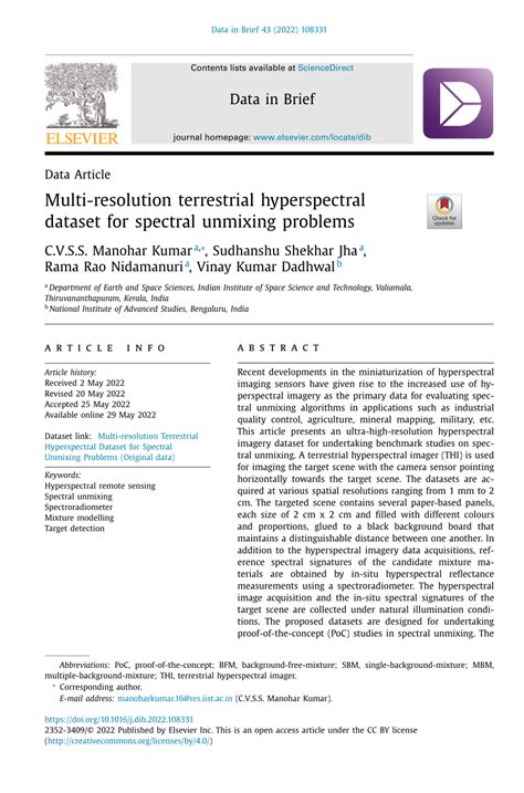 Pdf Multi Resolution Terrestrial Hyperspectral Dataset For Spectral Unmixing Problems