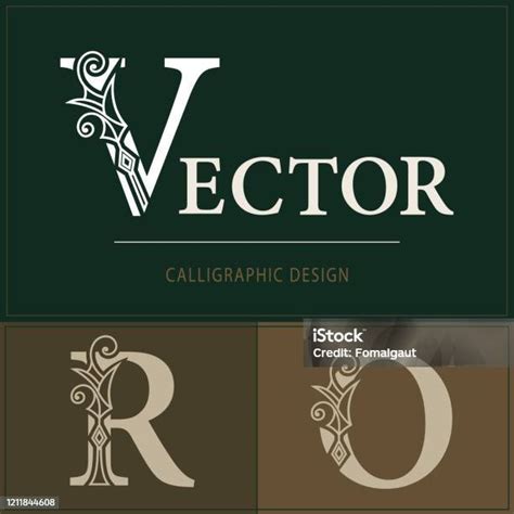 로얄 캐피탈 레터 V R O 우아한 우아한 스타일 라인 아트 로고 디자인 책 디자인 브랜드 이름 명함 레스토랑 부티크 호텔에 대한 빈티지 크리에이티브 그린 엠블럼 벡터