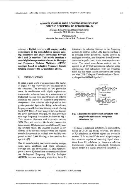 A Novel Iq Imbalance Compensation Scheme Pdf Orthogonal Frequency Division Multiplexing