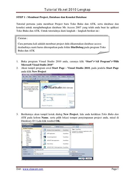 step 1 membuat database project koneksi database pdf seni komputer