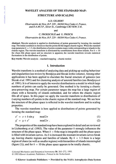 pdf wavelet analysis of the standard map structure and scaling