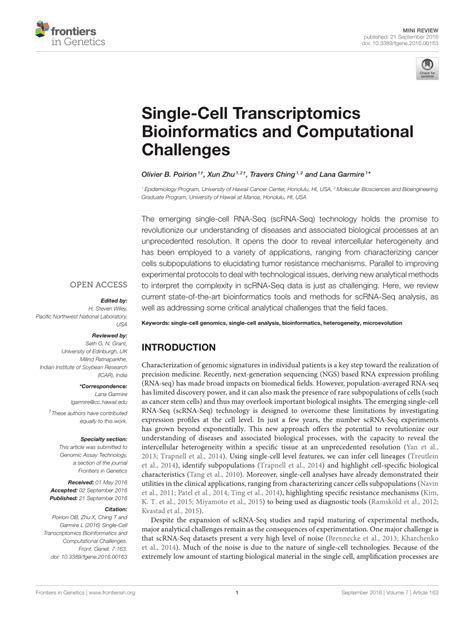 Pdf Single Cell Transcriptomics Bioinformatics And Computational
