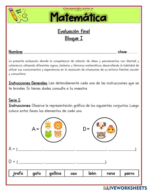 Evaluación Mate Online Exercise Live Worksheets