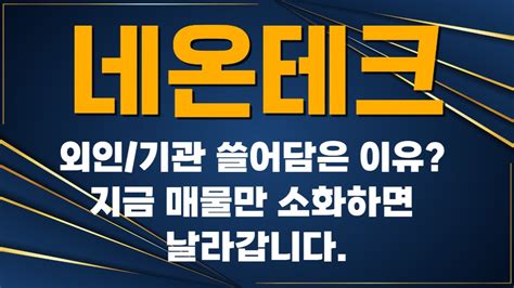 네온테크 주가전망 이런 종목은 일찍 발견한 사람이 수익 보는겁니다 네온테크주가 네온테크전망 네온테크주가전망 Youtube