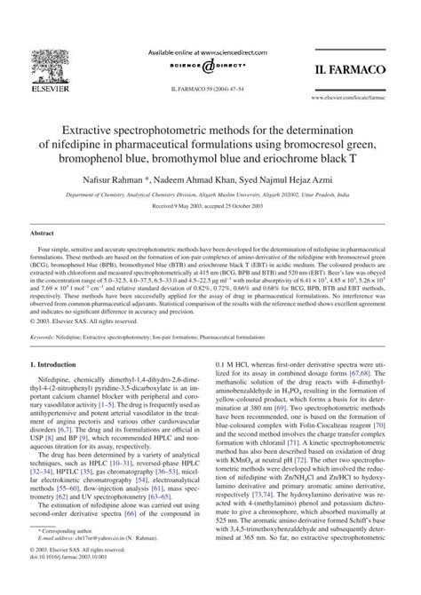 Pdf Extractive Spectrophotometric Methods For The Determination Of Nifedipine In