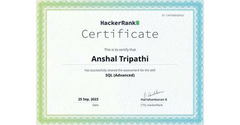 anshal tripathi on linkedin hackerrank skill certificate