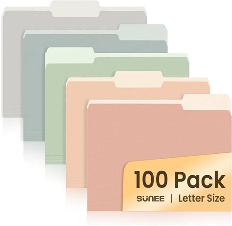 Sunee File Folders Letter Size Pastel Colors 100 Pack Manilla Folders 8 5 X 11 1 3
