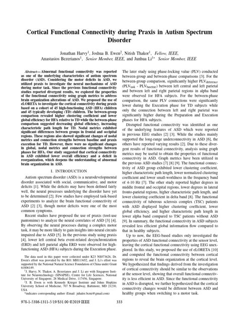 Cortical Functional Connectivity During Praxis In Autism Spectrum Pdf