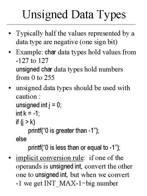 Unsigned Data Types