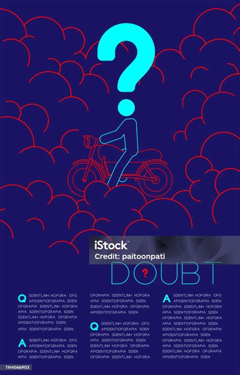 의심 남자와 오토바이 물음표 아이콘 그림 파란색과 빨간색 사회 문제 오염 Pm 25 공간을 가진 어두운 파란색 배경에 대 한 개념 템플릿 레이아웃 디자인 그림 공기 오염에