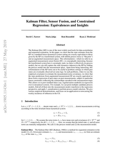 Kalman Filter Sensor Fusion And Constrained Regression Equivalences
