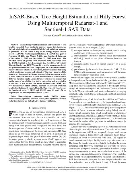 Pdf Insar Based Tree Height Estimation Of Hilly Forest Using Multitemporal Radarsat 1 And