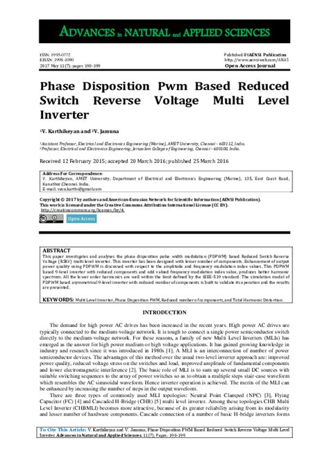 pdf phase disposition pwm based reduced switch reverse voltage multi
