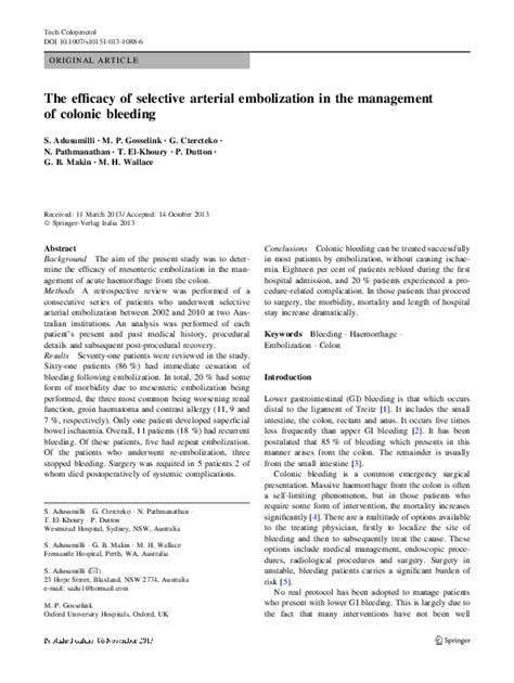 Pdf The Efficacy Of Selective Arterial Embolization In The Management Of Colonic Bleeding