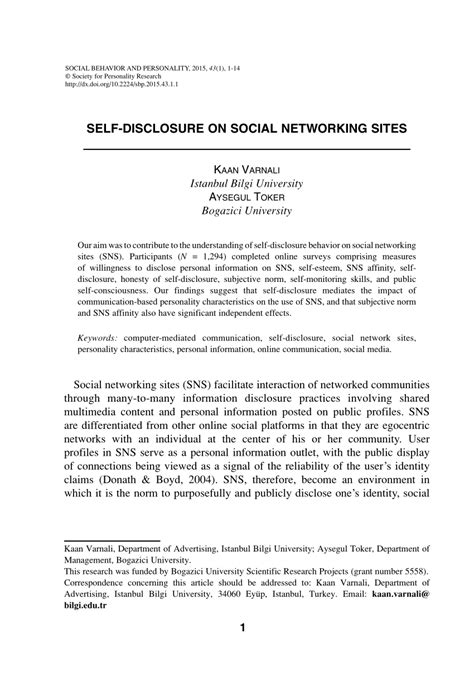 Pdf Self Disclosure On Social Networking Sites