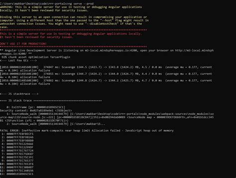 Angular FATAL ERROR Ineffective Mark Compacts Near Heap Limit Allocation Failed