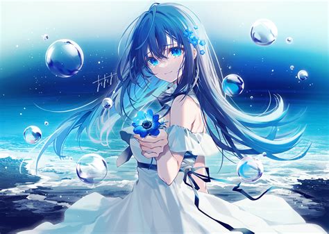 Anime Girl With Blue Hair And Blue Eyes