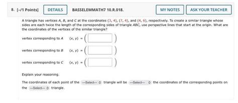 Solved 8 [ 1 Points] Details Basselemmath7 10 R 018 My