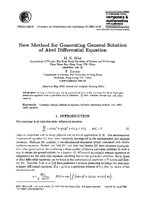 Pdf New Method For Generating General Solution Of Abel Differential
