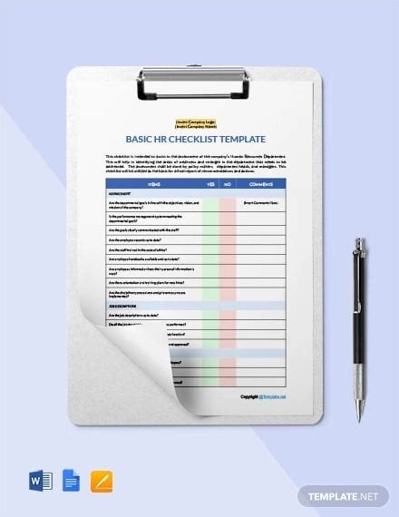 HR Checklist Templates Free Sample Example Format