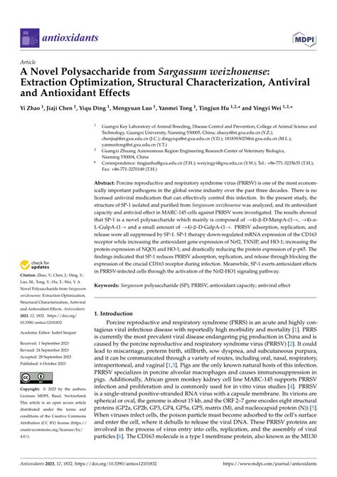 Pdf A Novel Polysaccharide From Sargassum Weizhouense Extraction Optimization Structural