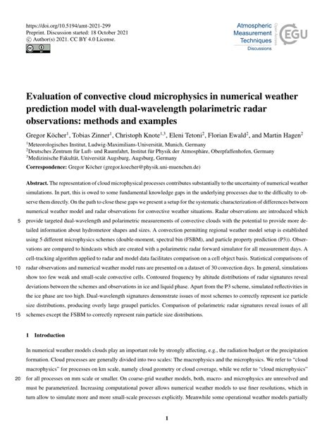 PDF Evaluation Of Convective Cloud Microphysics In Numerical Weather Prediction Model With
