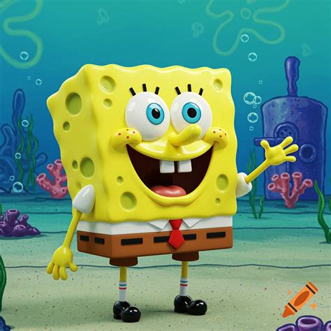 3d Render Of Spongebob Squarepants Smiling And Waving Underwater On Craiyon
