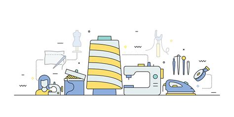 웹 페이지 헤드 라인 브로셔 연례 보고서 및 도서 표지를위한 Sewing 관련 라인 스타일 배너 디자인 가위에 대한 스톡 벡터
