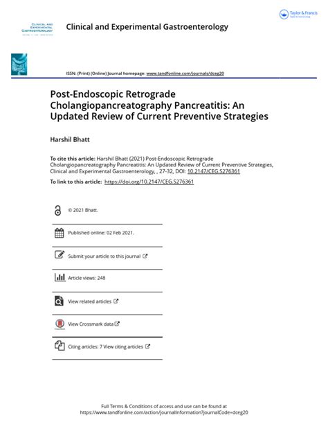 Post Endoscopic Retrograde Cholangiopancreatography Pancreatitis An Updated Review Of Current