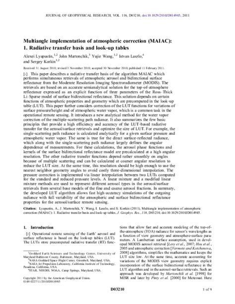Pdf Multiangle Implementation Of Atmospheric Correction Maiac 1 Radiative Transfer Basis