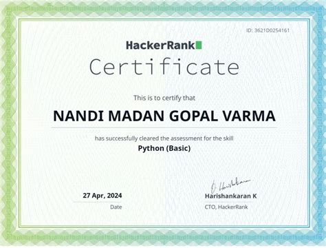 madan gopal varma nandi on linkedin python certification hackerrank
