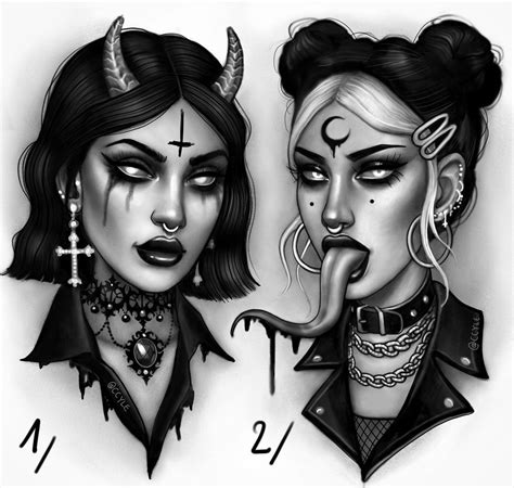 Gothic Gemini Tattoo Devil And Girl Tattoo Tattoo Inspo Dark Art Tattoo