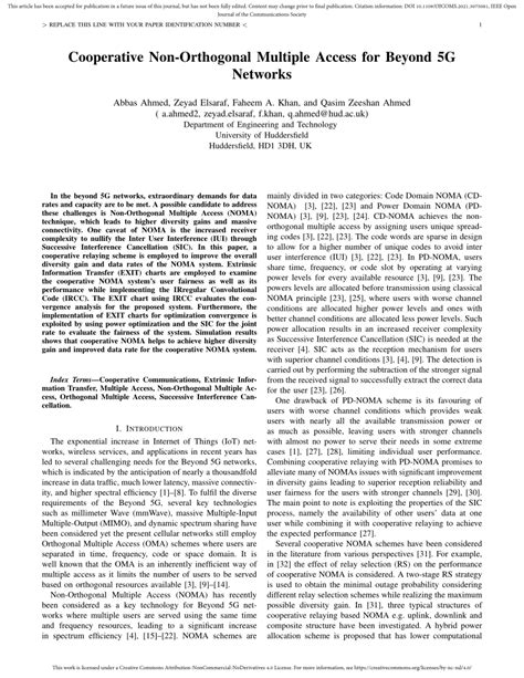 Pdf Cooperative Non Orthogonal Multiple Access For Beyond 5g Networks